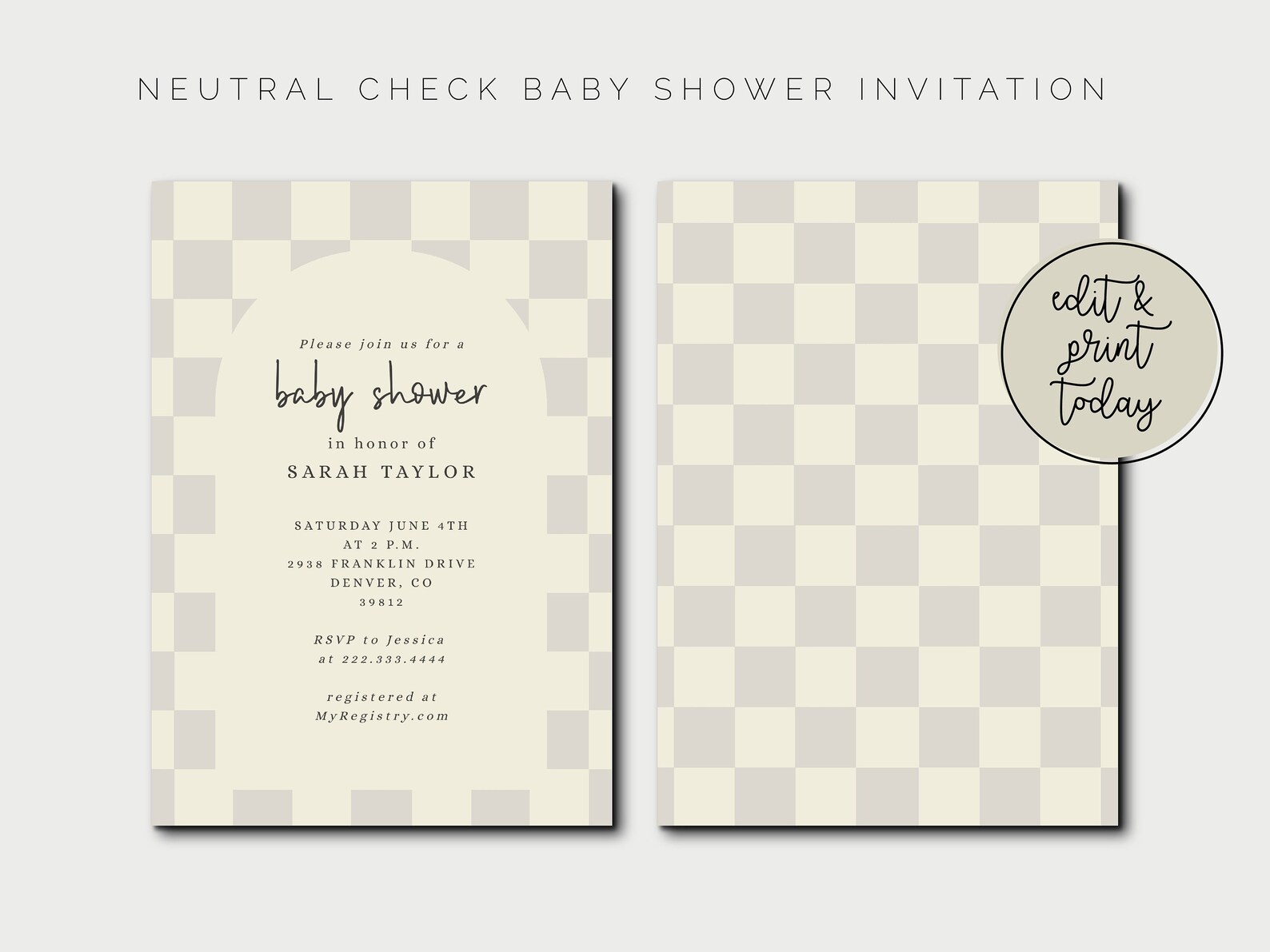 Neutral Checkers Baby Shower Invitation | Checkerboard Baby Shower ...