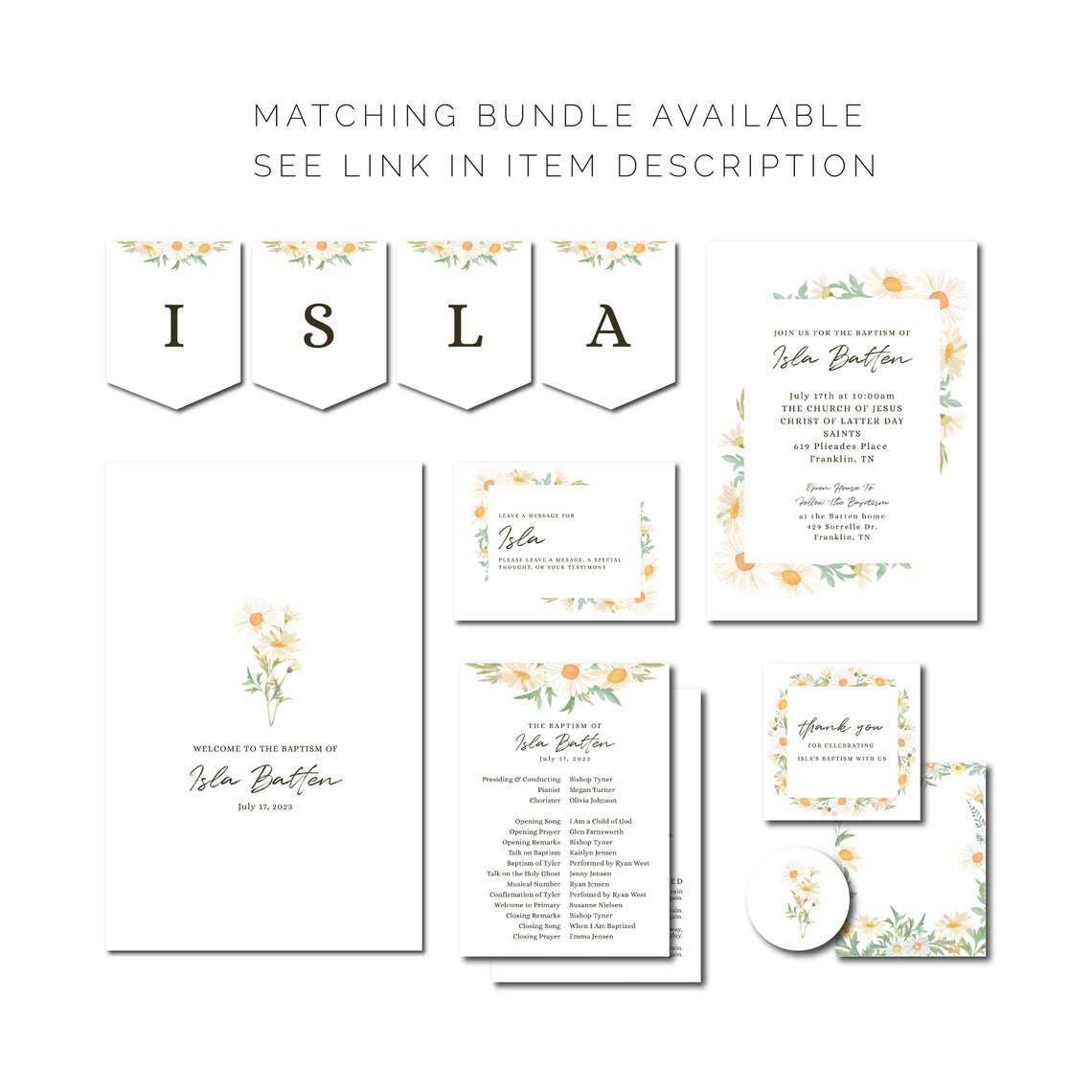 Daisy LDS Baptism Program Girl Baptism Program Watercolor Daisies ...