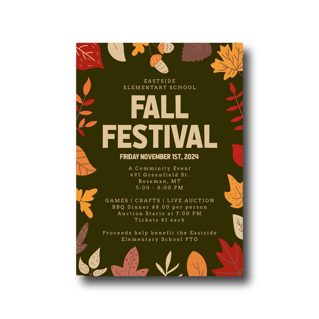Editable Fall Festival Flyer, Autumn Harvest School Fundraiser Event ...
