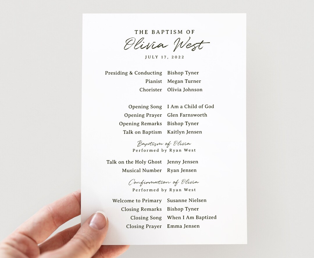 Simple, Modern, Editable LDS Baptism Program Template: 5X7 Instant ...