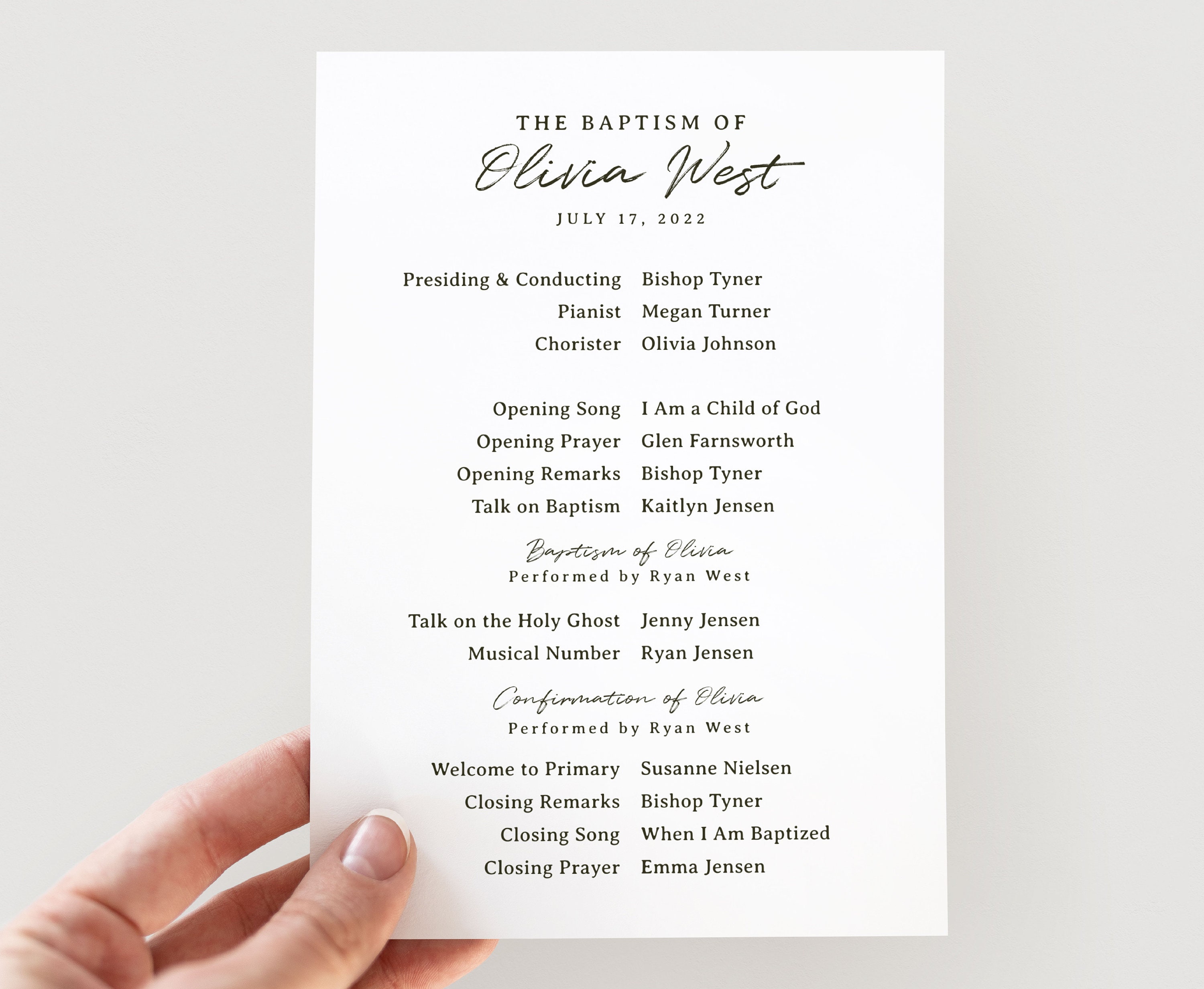 Simple, Modern, Editable LDS Baptism Program Template: 5X7 Instant ...