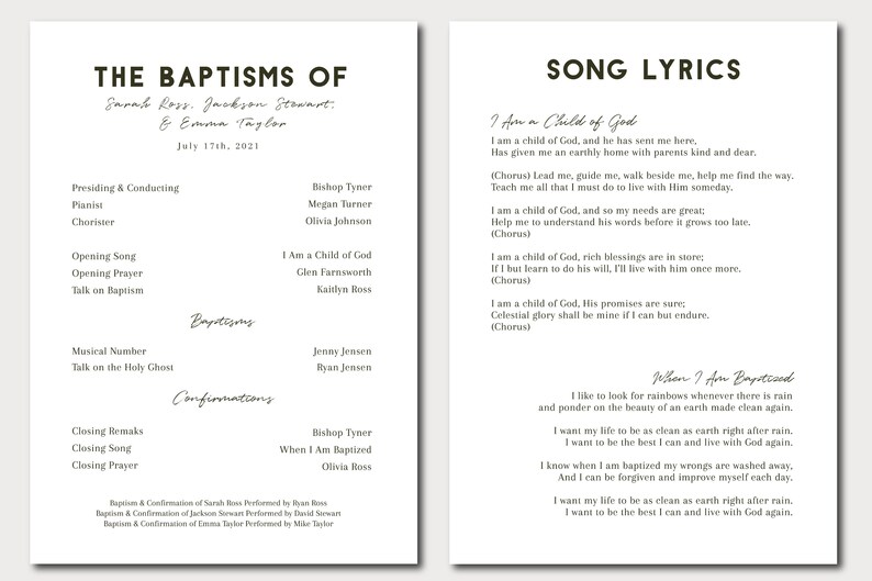 Joint LDS Baptism Program Editable Template LDS Baptism for | Etsy