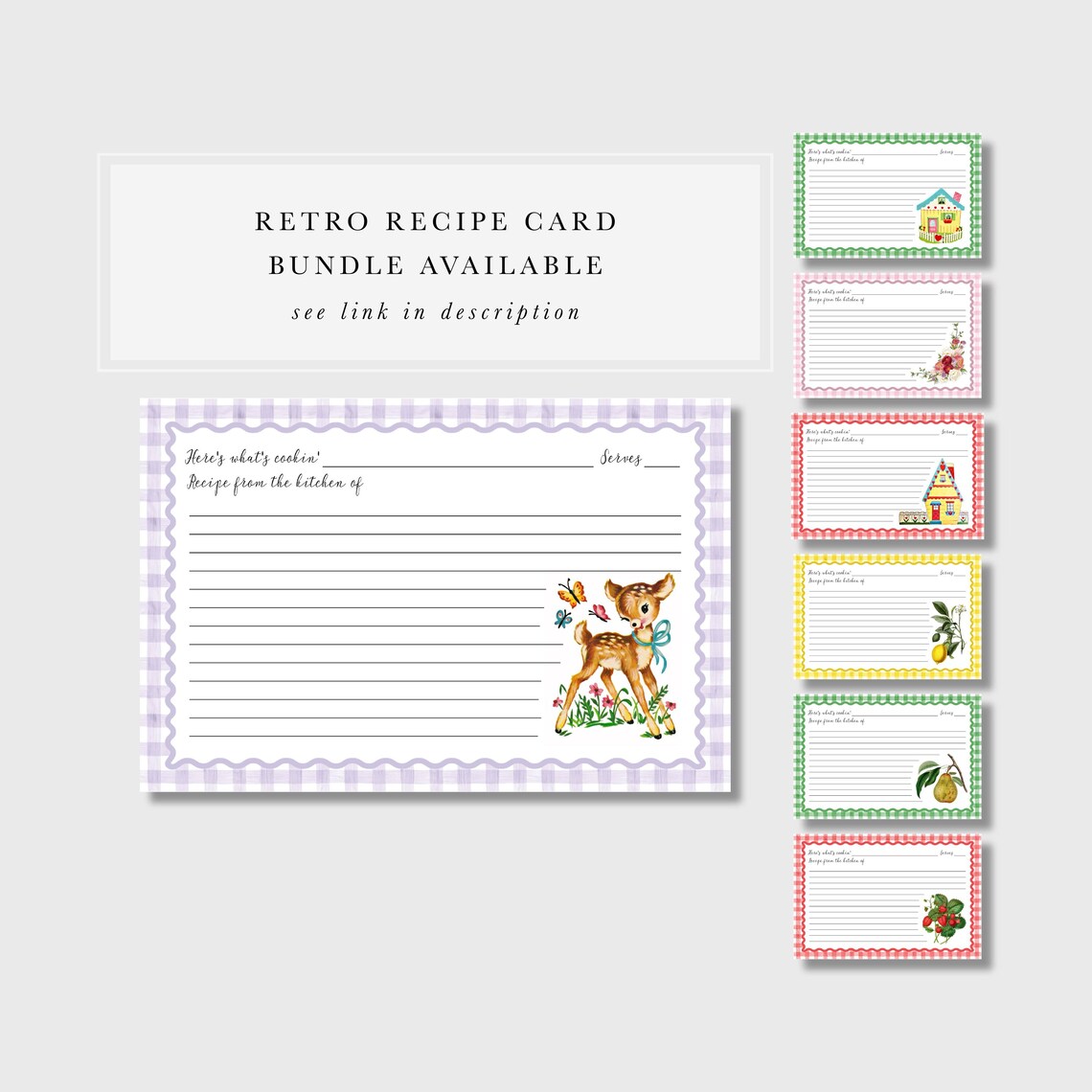 Vintage Recipe Cards Blank | Printable Retro Kitchen Gift for Christmas ...