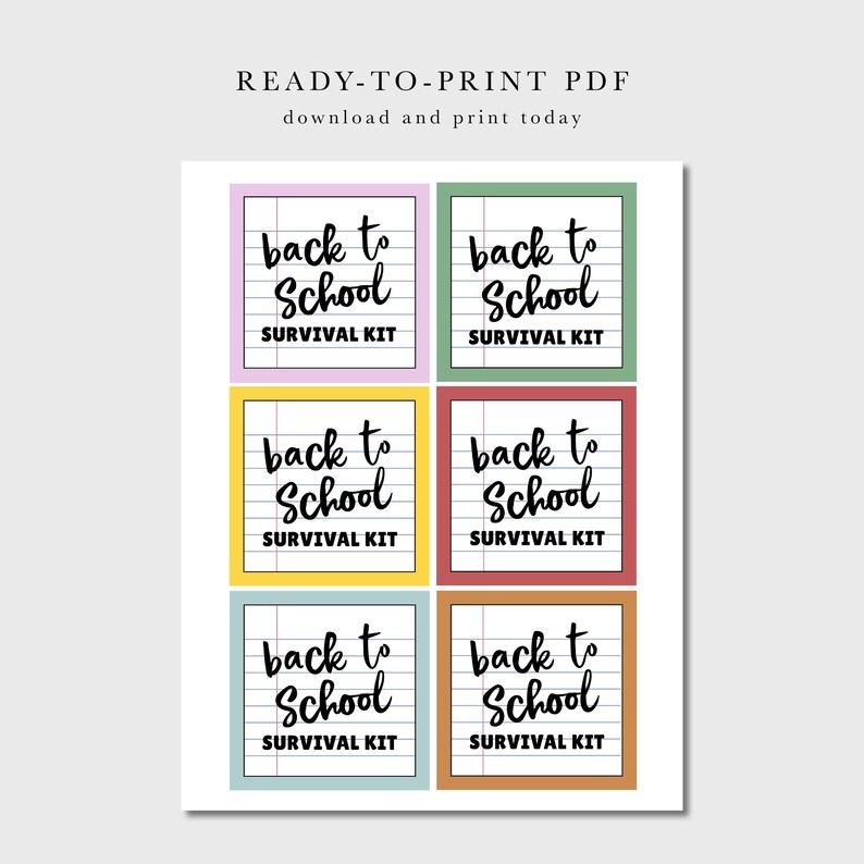 Back to School Survival Kit Printable Tag for Teacher, First Day of ...