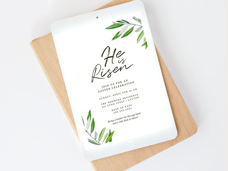 Religious Easter Celebration Invitation Template | He is Risen Invite ...