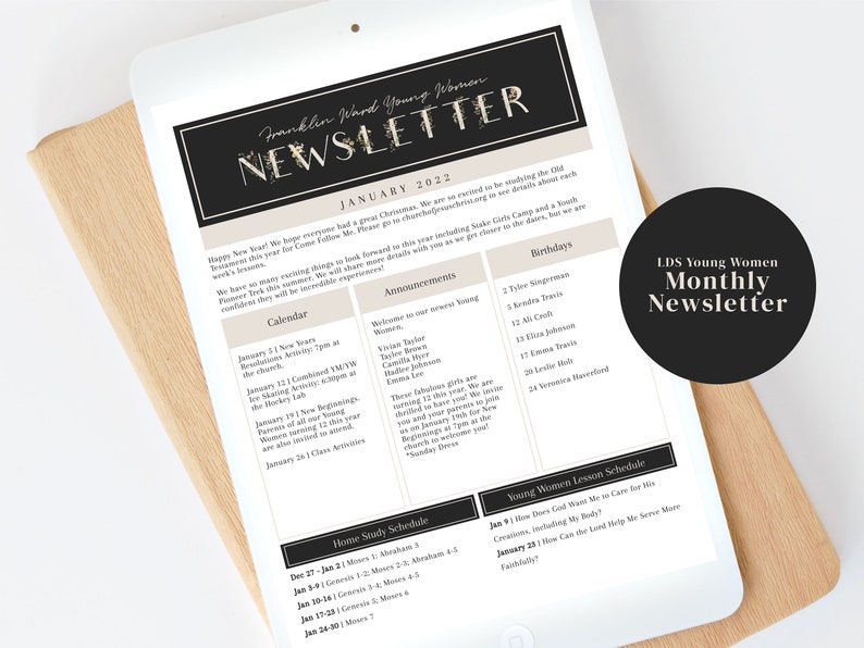 LDS Young Women Newsletter Template | Printable LDS Youth Newsletter ...