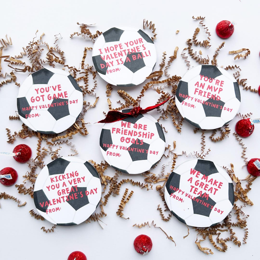 Soccer Ball Class Valentine's Day Tags | Sports Printable Gift Tag - Etsy