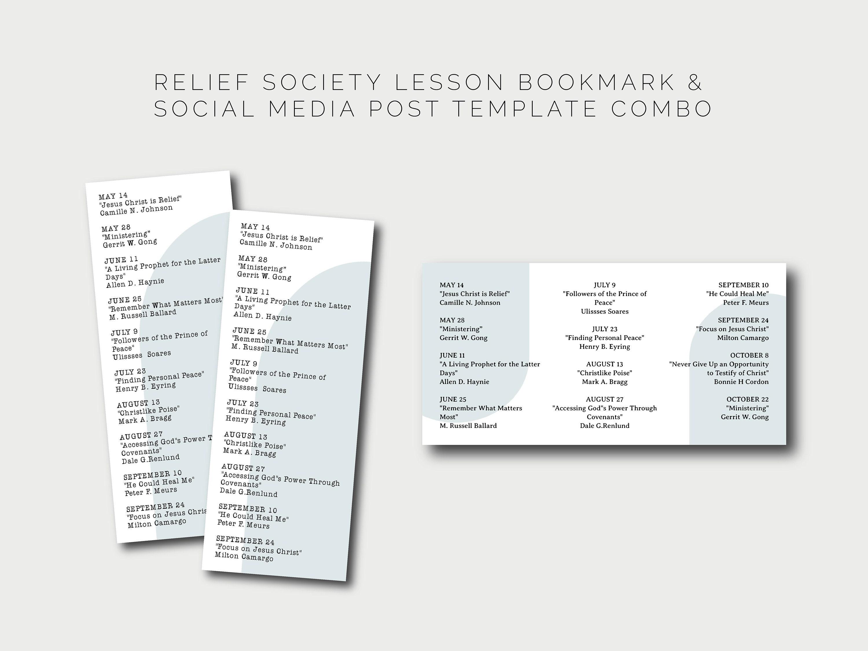 Relief Society Lesson Printable Bookmark | LDS Relief Society Lesson ...