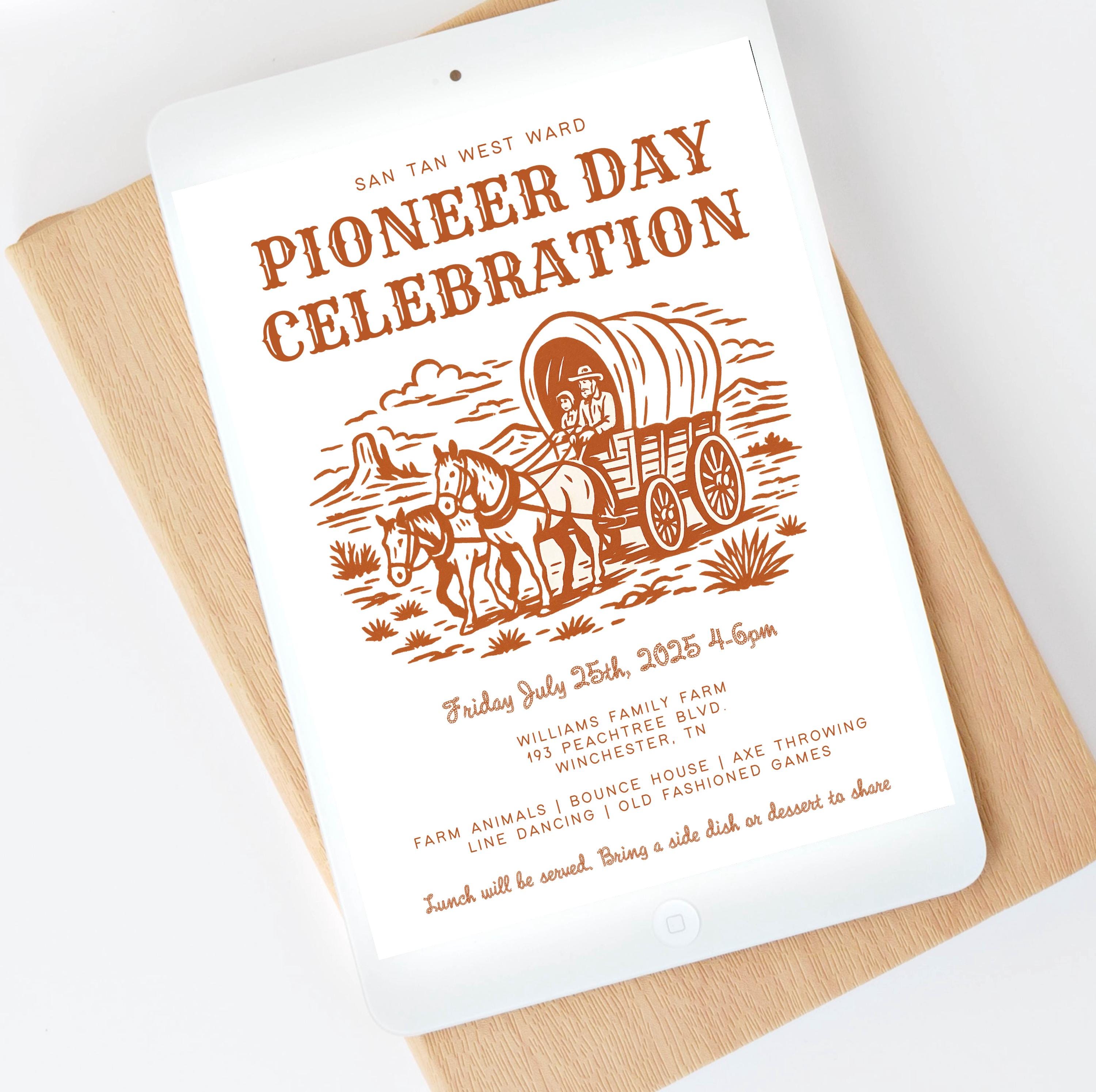 Editable LDS Pioneer Day Celebration Invitation, Pioneer Day Trek ...