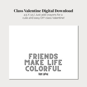 Crayon Valentine Tags, Coloring Gift Tags, Classroom Valentine, Kids ...