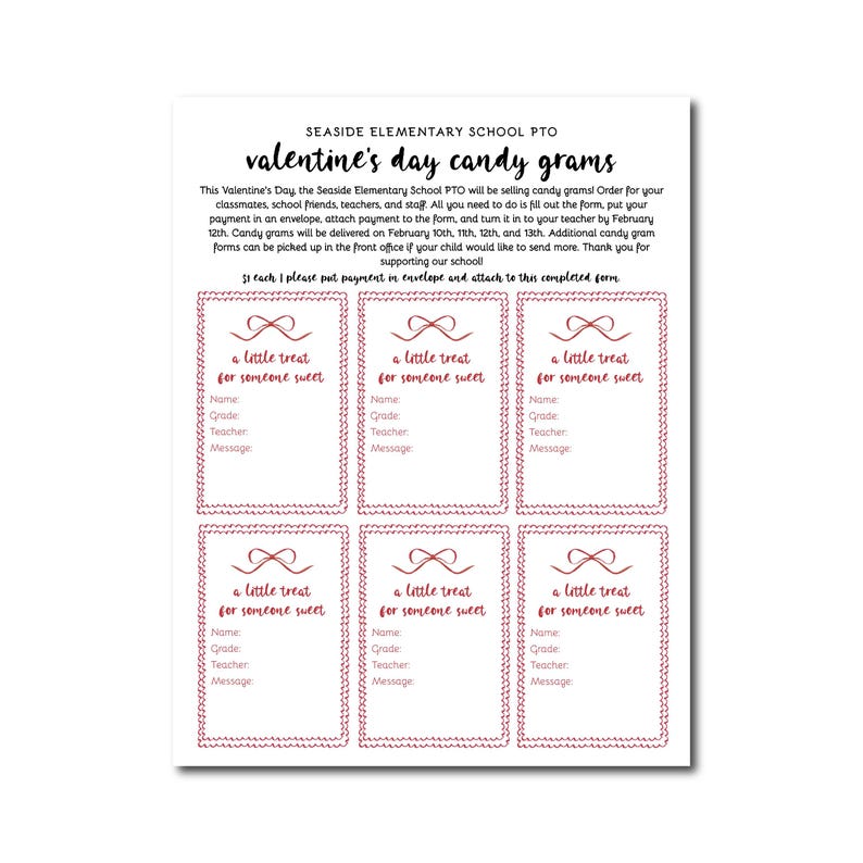 Valentine's Day Candy Gram Flyer Template, School Fundraiser, Editable ...