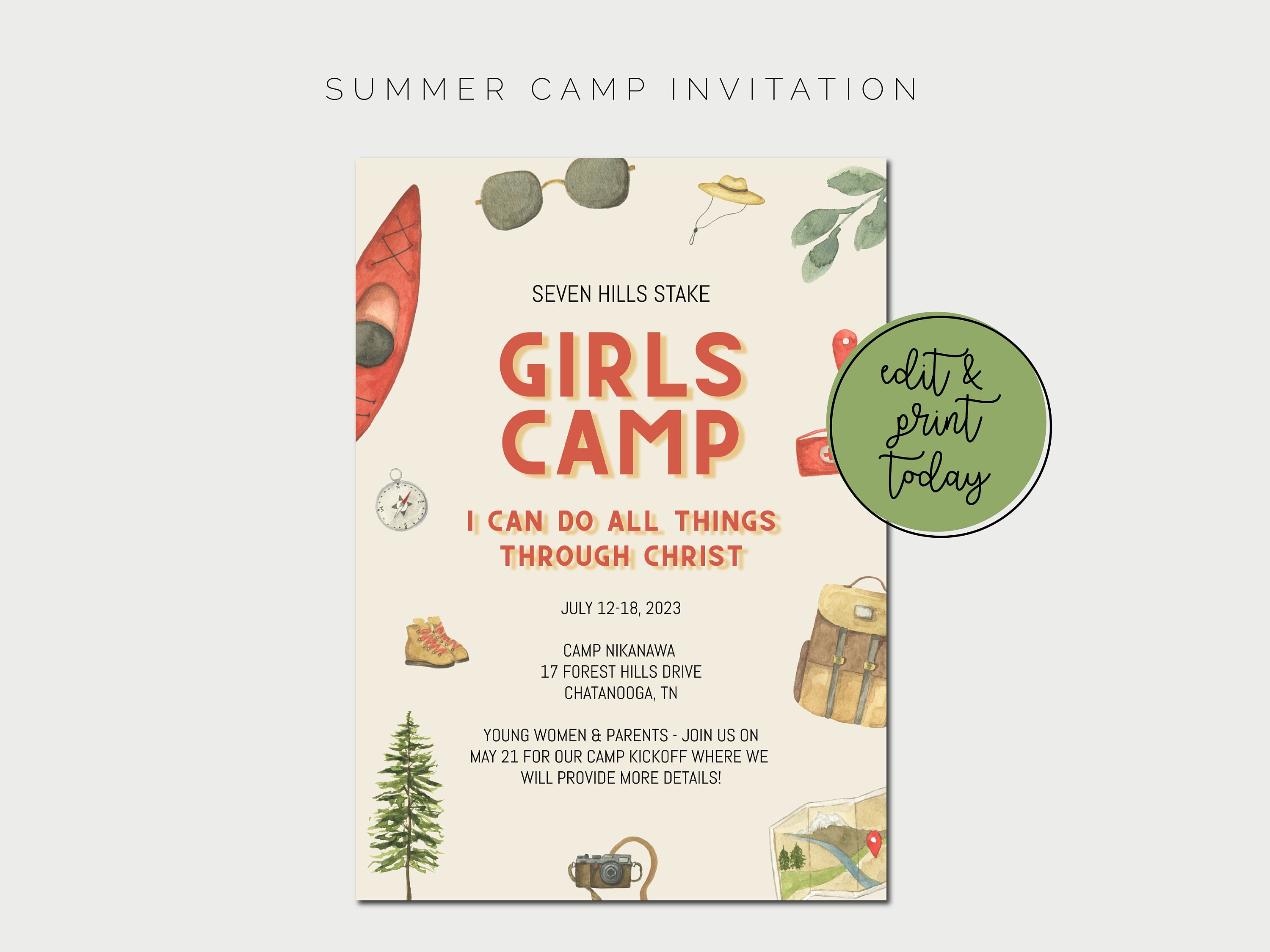 LDS Girls Camp Invitation Young Women's Camp Invite Girls Camp Invite ...