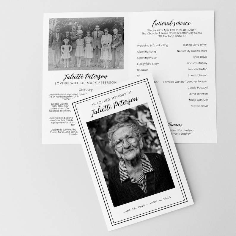 LDS Funeral Program, Memorial Service Program, Order of Service ...