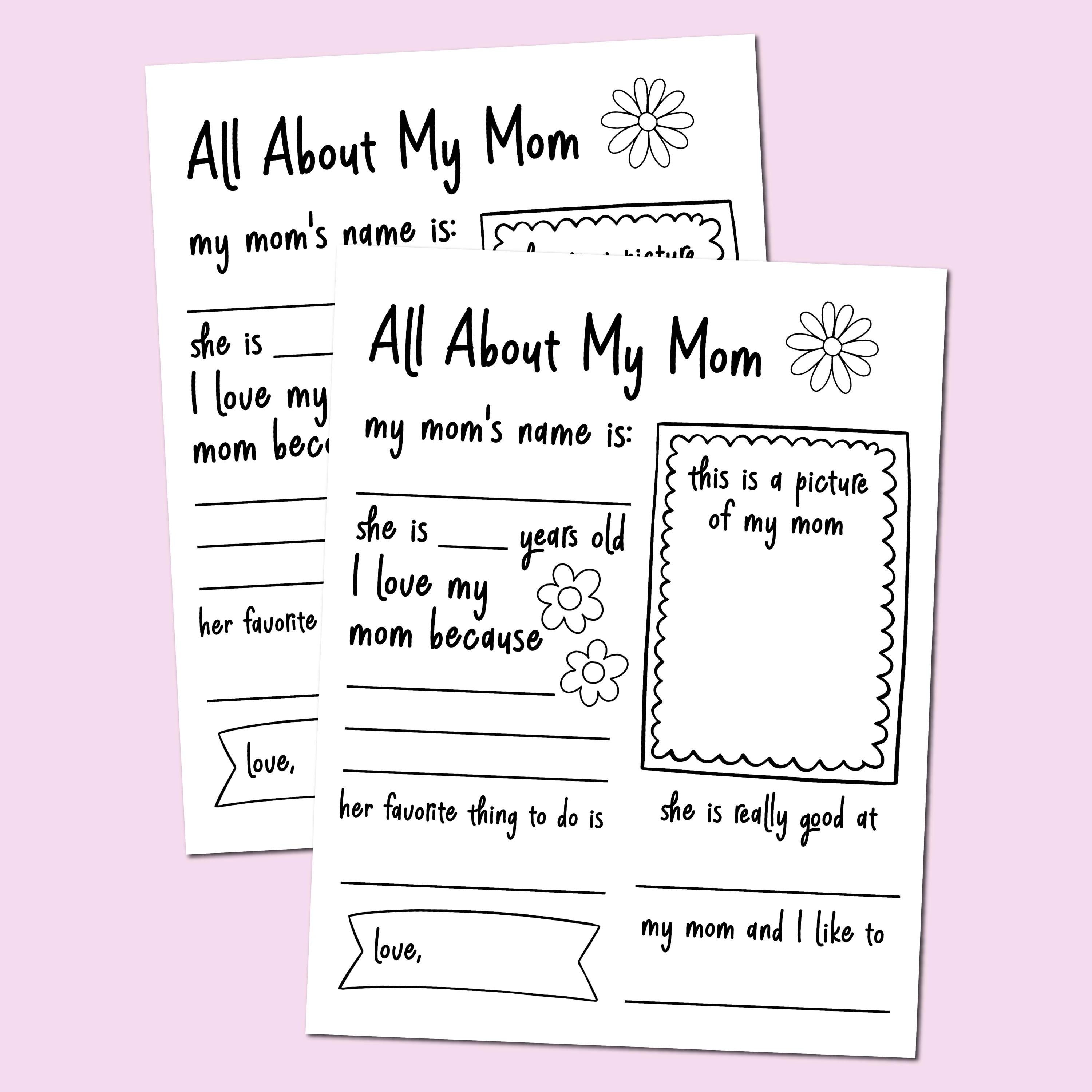 All About My Mom Editable Printable Mother's Day Activity for Kids DIY ...