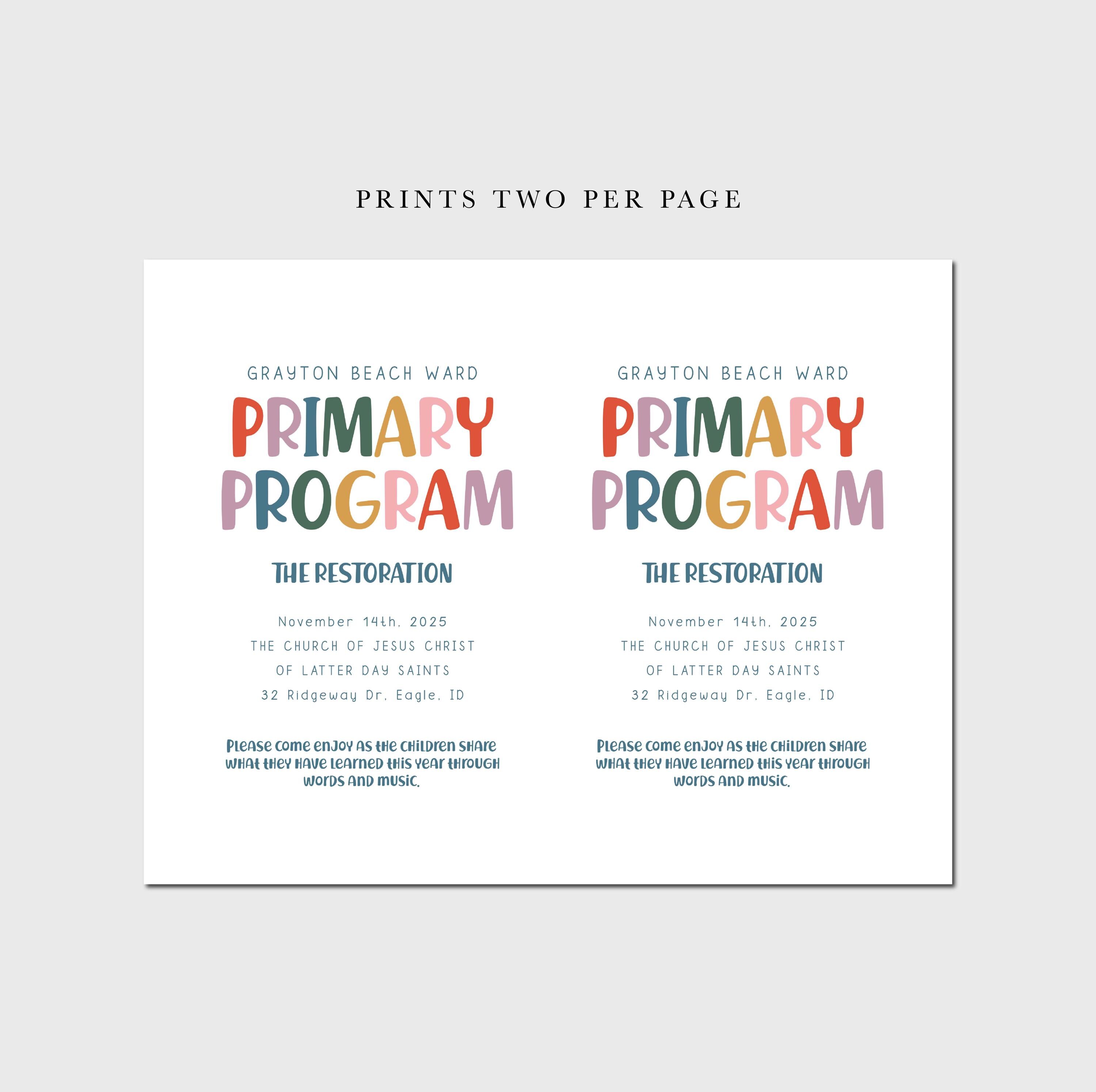 LDS Primary Program Invitation, Primary Presentation Flyer, Editable ...