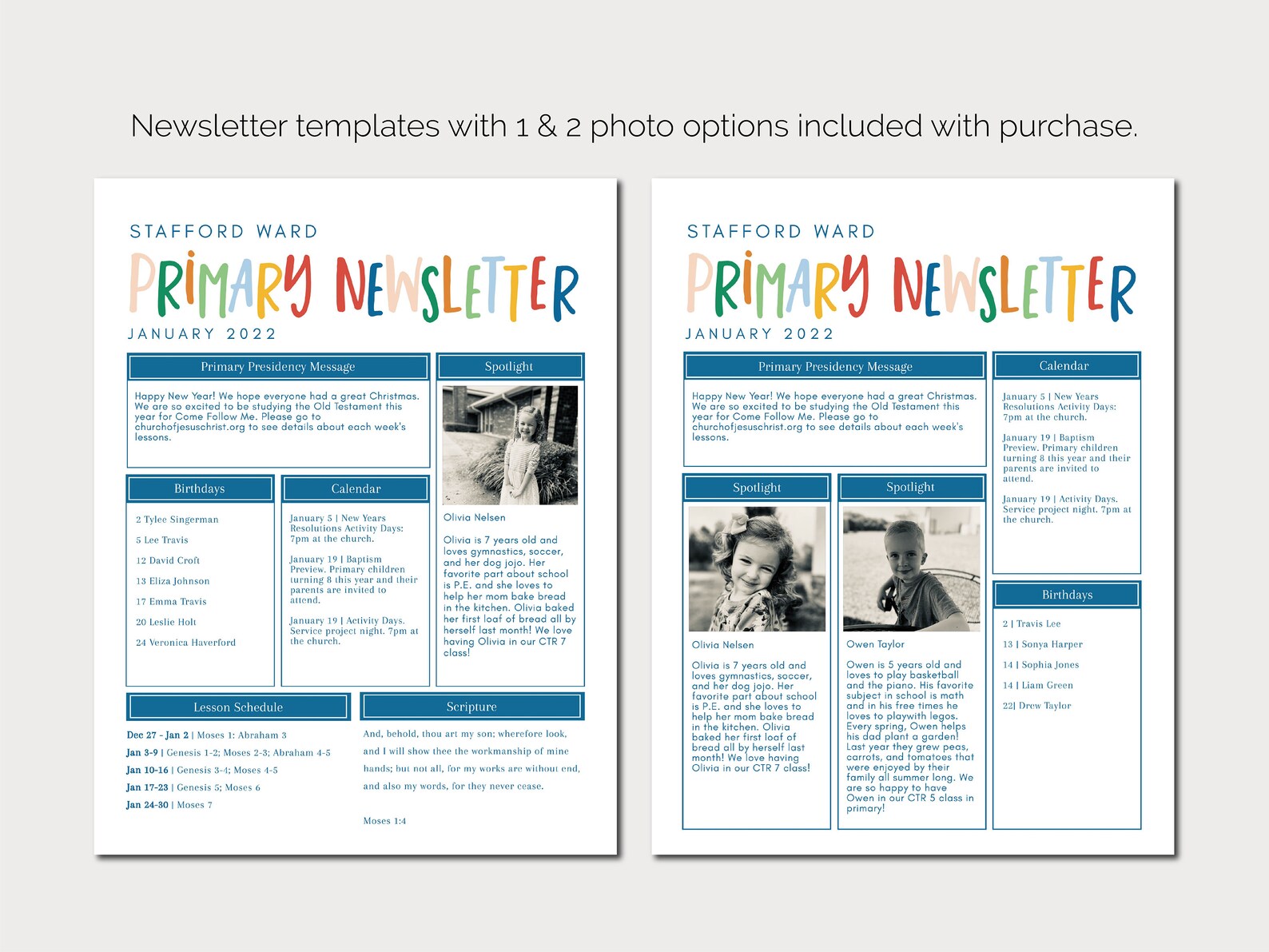 LDS Primary Newsletter Template | Printable LDS Newsletter Instant ...