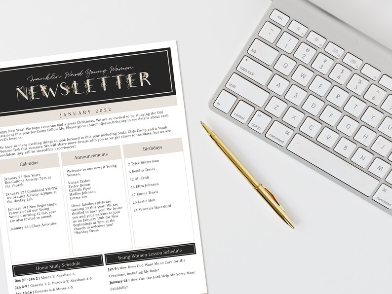 LDS Young Women Newsletter Template | Printable LDS Youth Newsletter ...