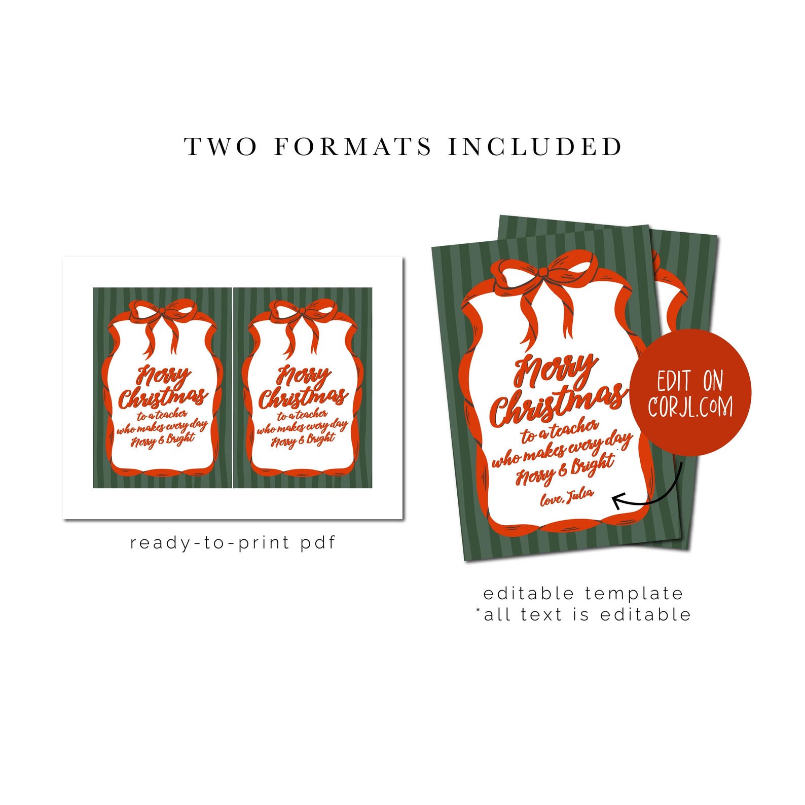 Christmas Teacher Gift Tag Printable, Retro Classic Christmas Tag ...