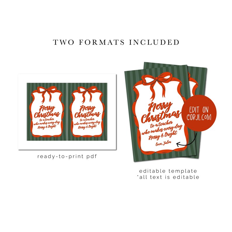 Christmas Teacher Gift Tag Printable, Retro Classic Christmas Tag ...