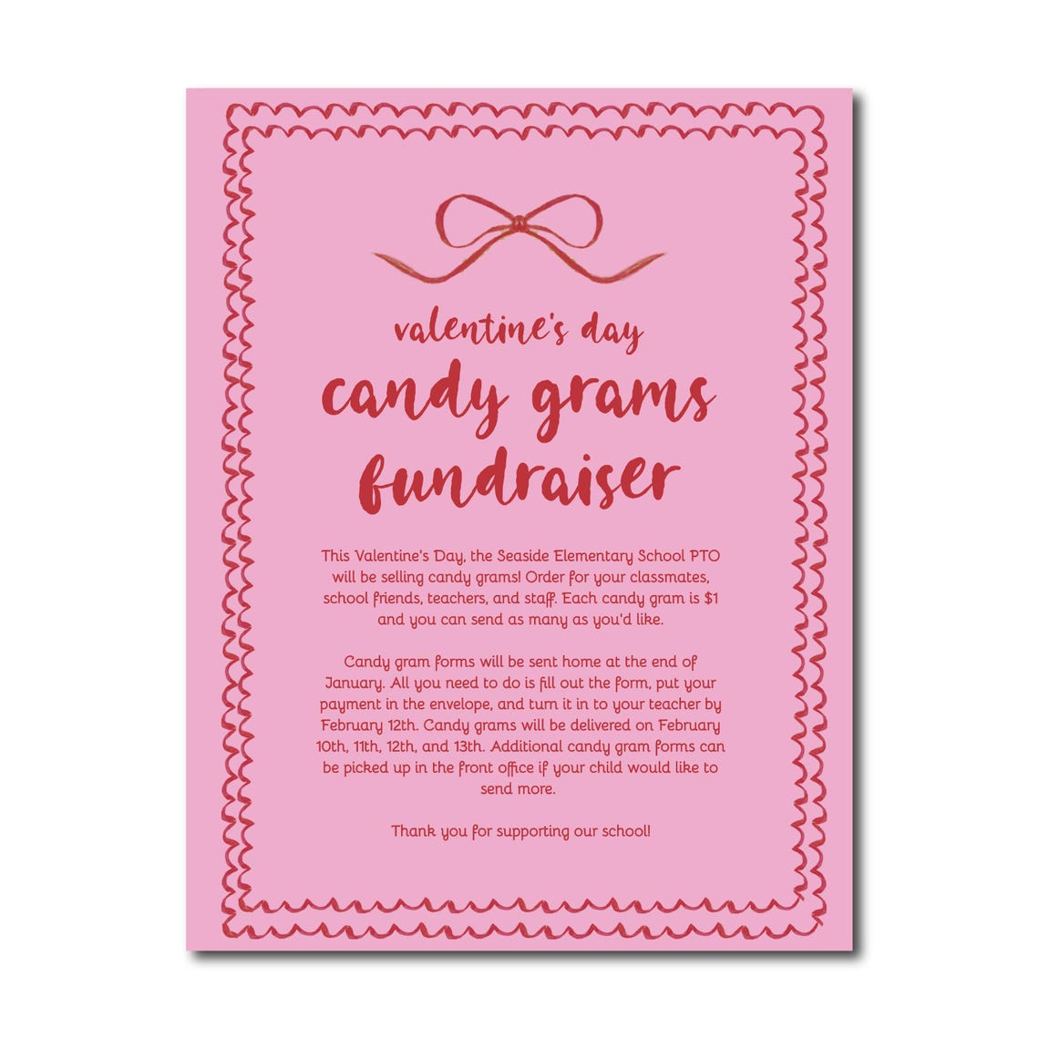 Valentine's Day Candy Gram Flyer Template, School Fundraiser Flyer ...
