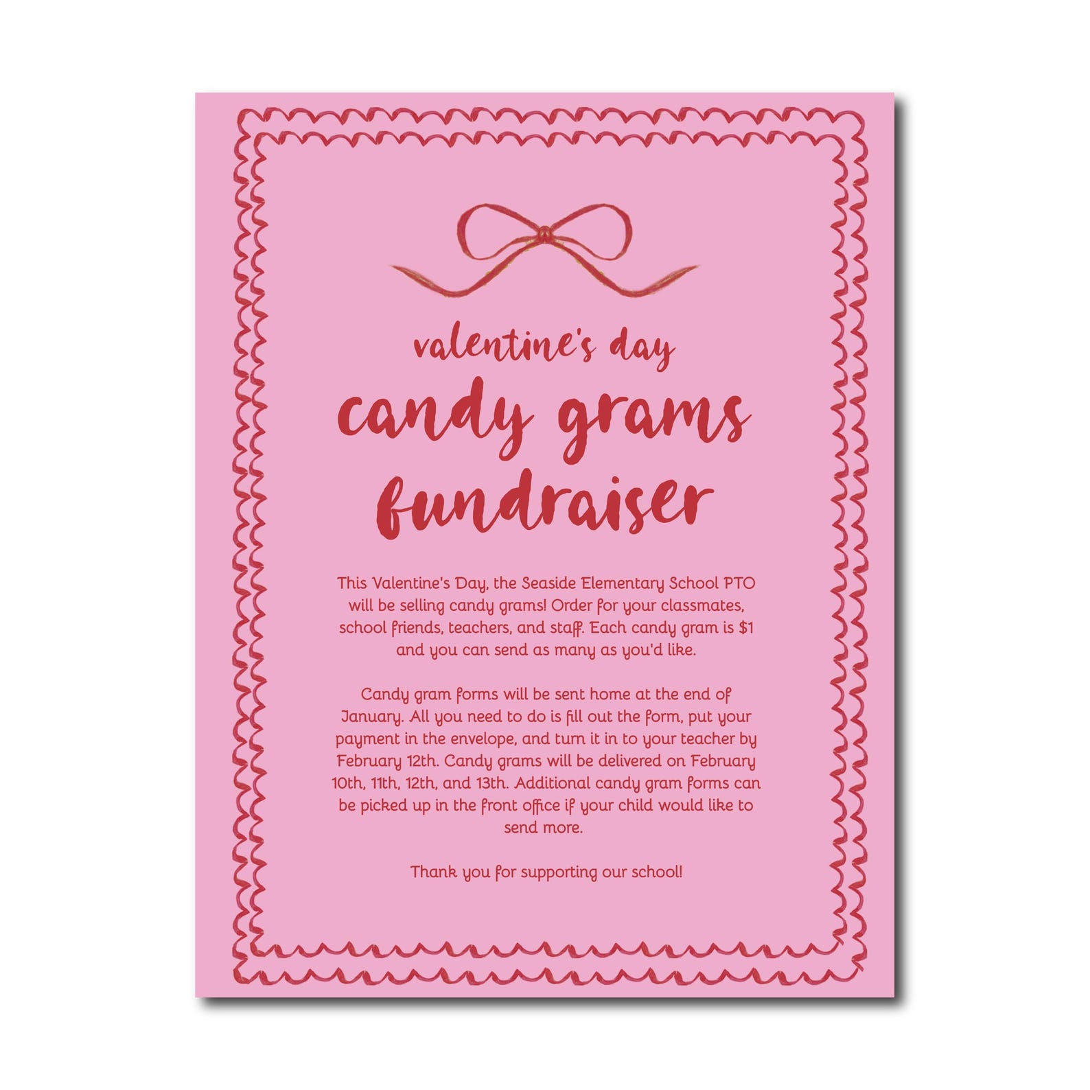 Valentine's Day Candy Gram Flyer Template, School Fundraiser Flyer ...