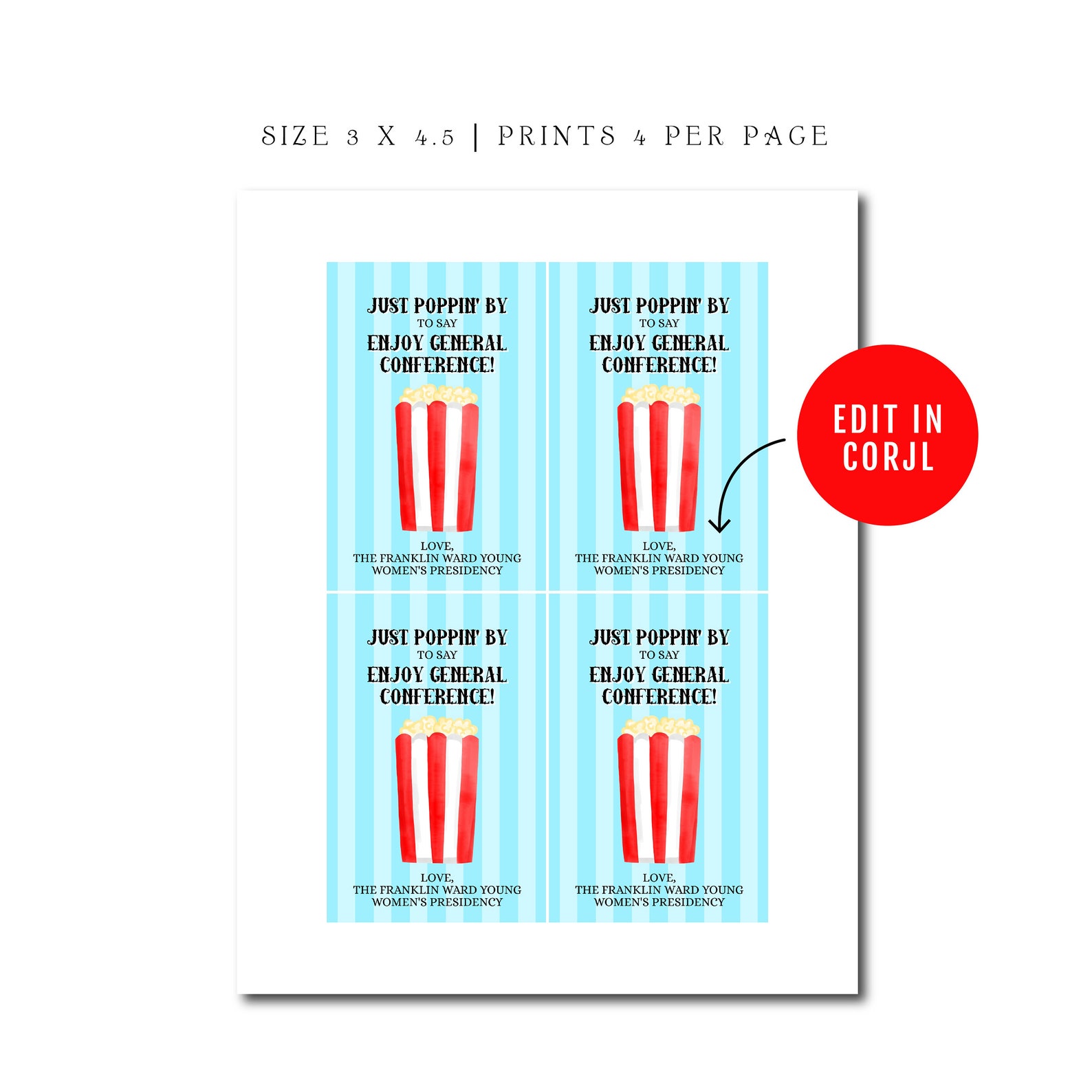 Popcorn General Conference Tag, General Conference Treat Tag Reminder ...