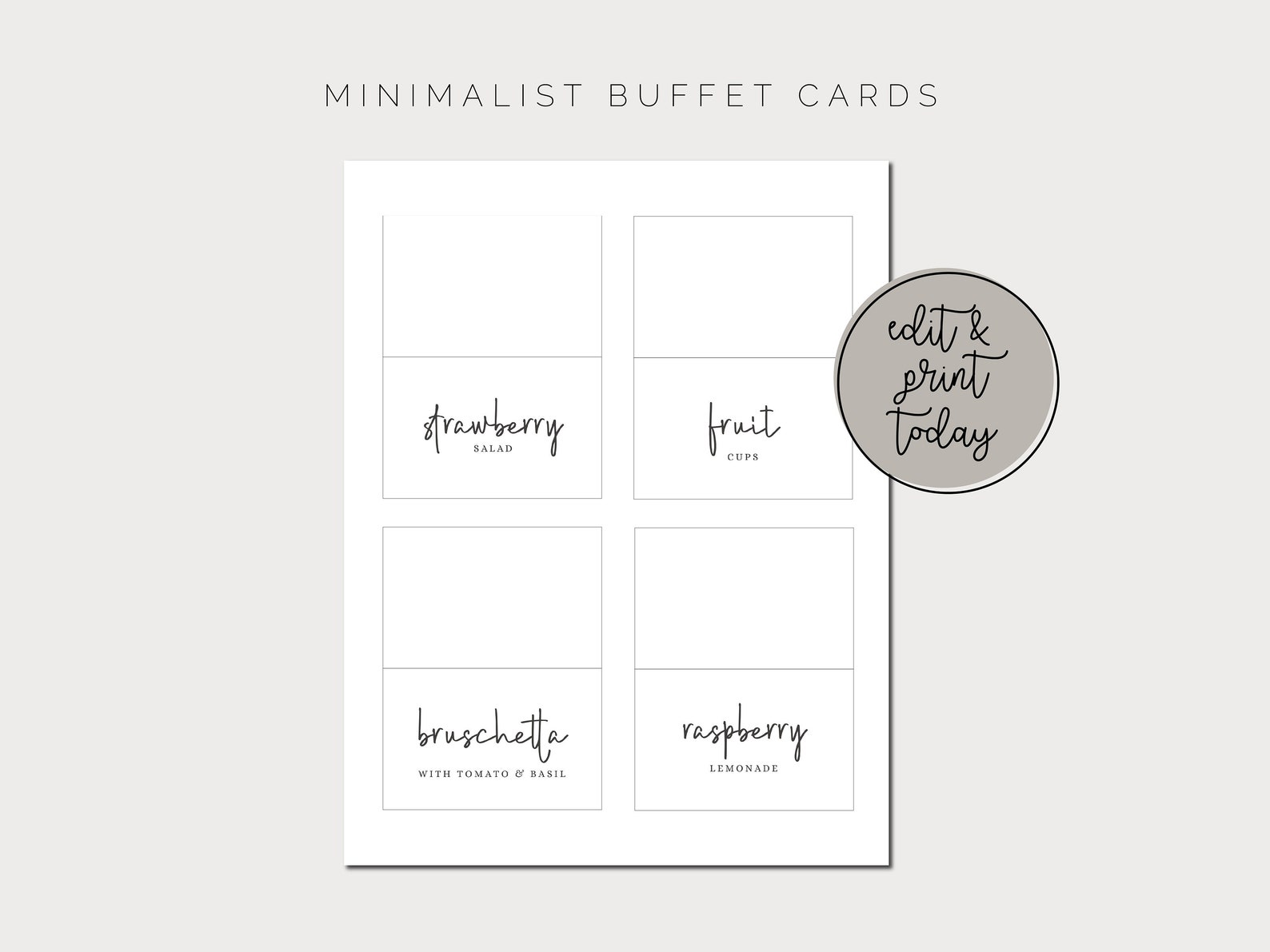 Minimalist Buffet Card Template | Buffet Cards | Food Labels | Black ...