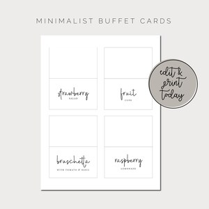 Minimalist Buffet Card Template | Buffet Cards | Food Labels | Black ...