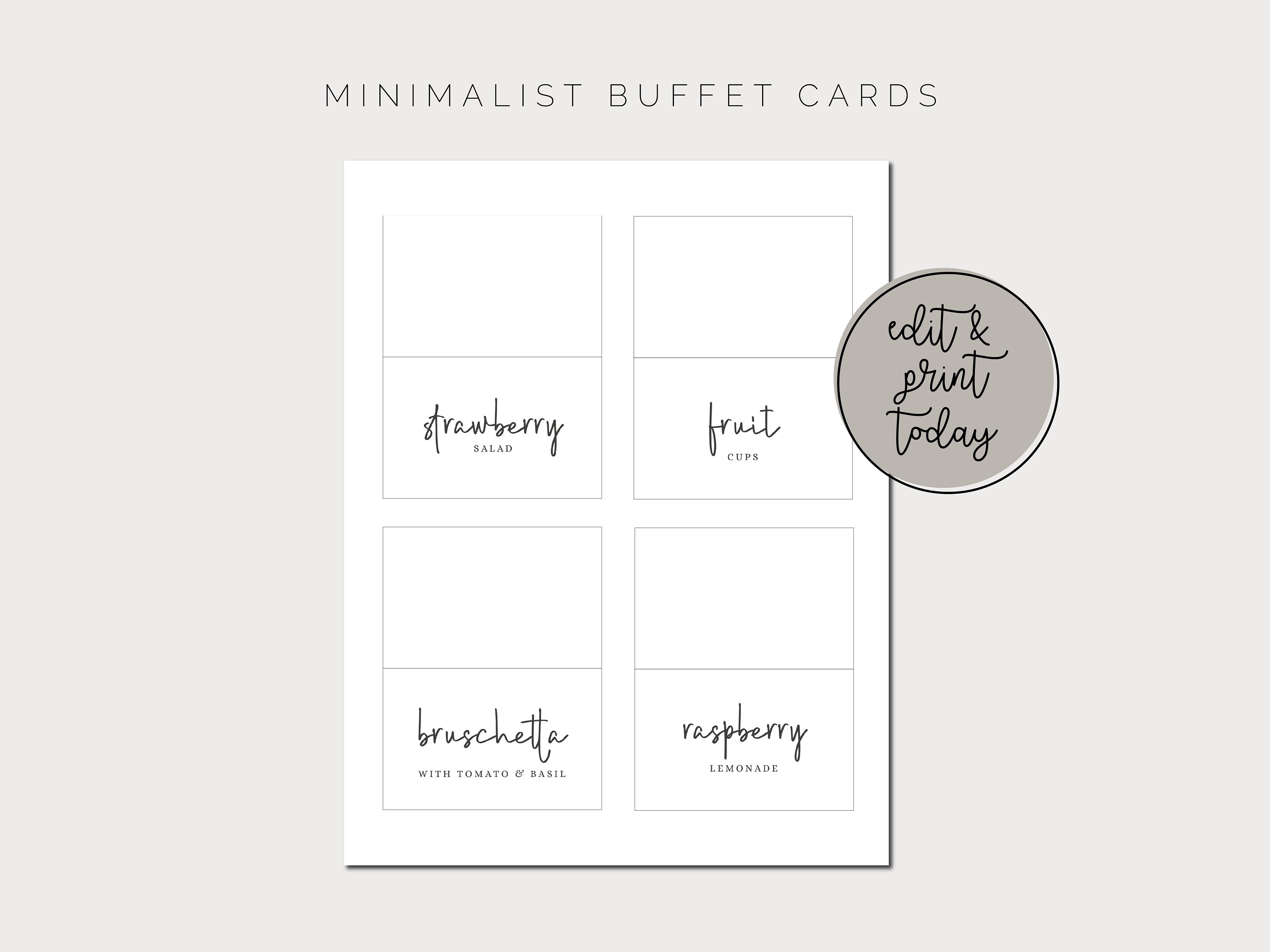 Minimalist Buffet Card Template Buffet Cards Food Labels - Etsy