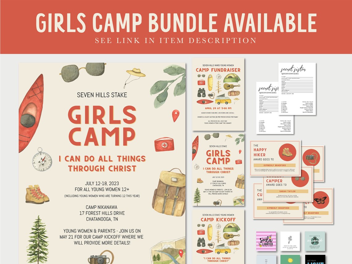 Young Women Girl's Camp Pillow Treats | Pen Gift Tag | Instant Download ...