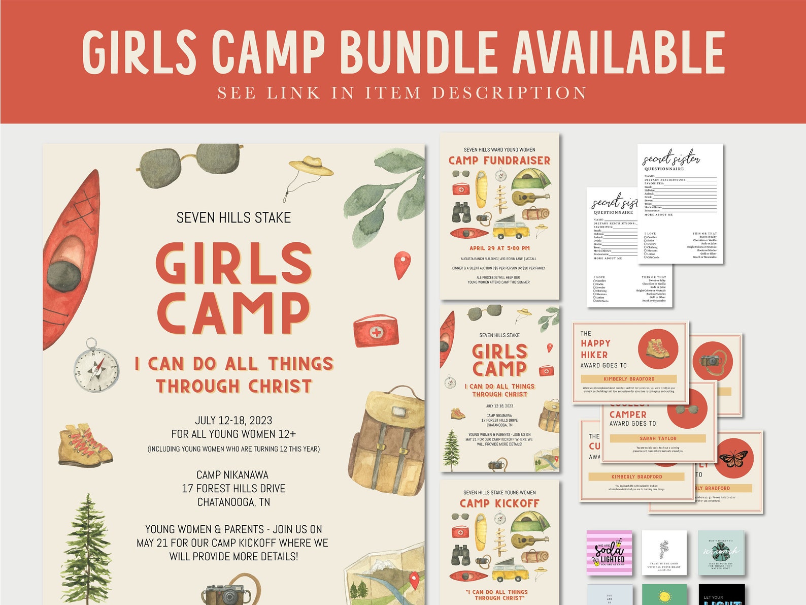 Young Women Girl's Camp Pillow Treats | Pen Gift Tag | Instant Download ...