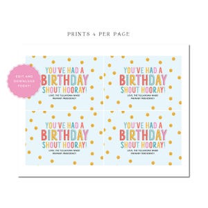 Primary Birthday Gift Tag - You've Had a Birthday Shout Hooray - LDS ...