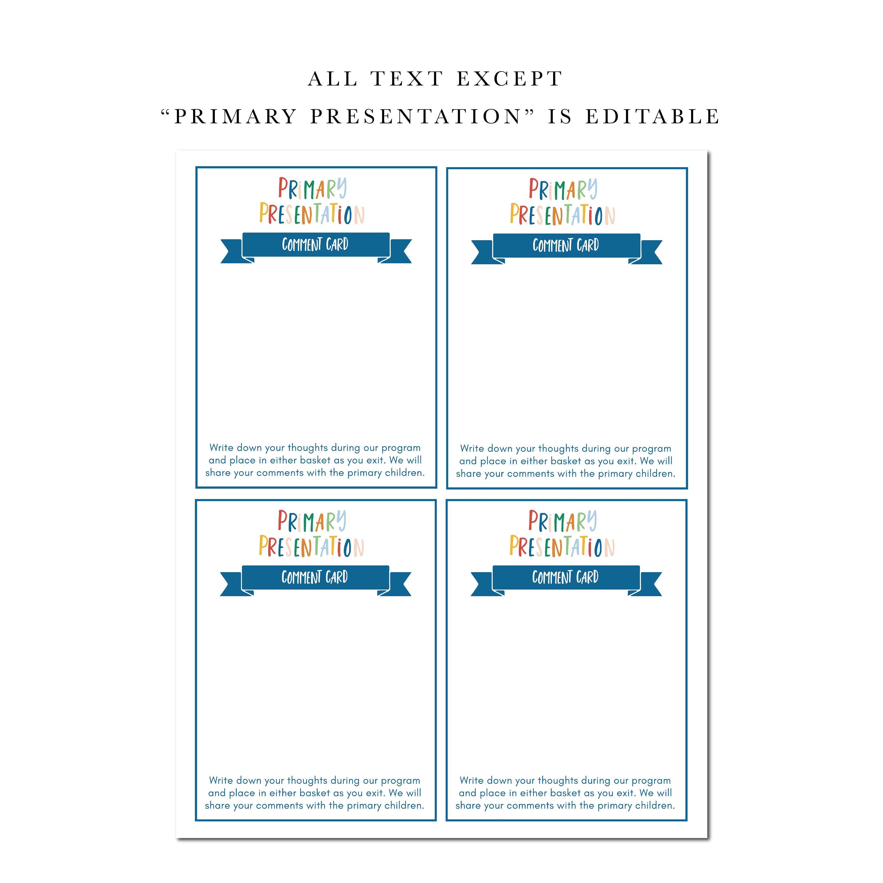 Primary Presentation Comment Card| LDS Primary Presentation Sacrament ...