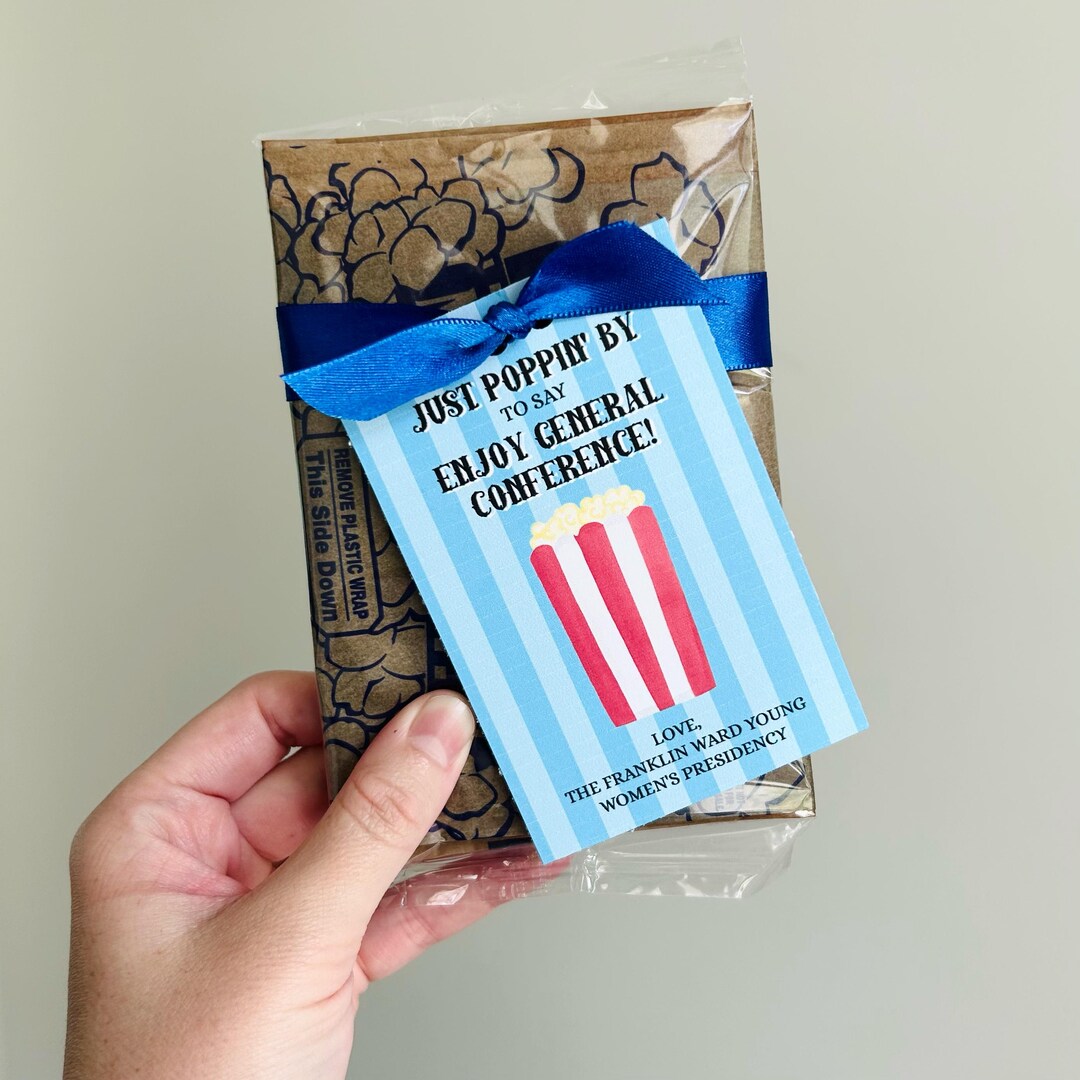Popcorn General Conference Tag, General Conference Treat Tag Reminder ...