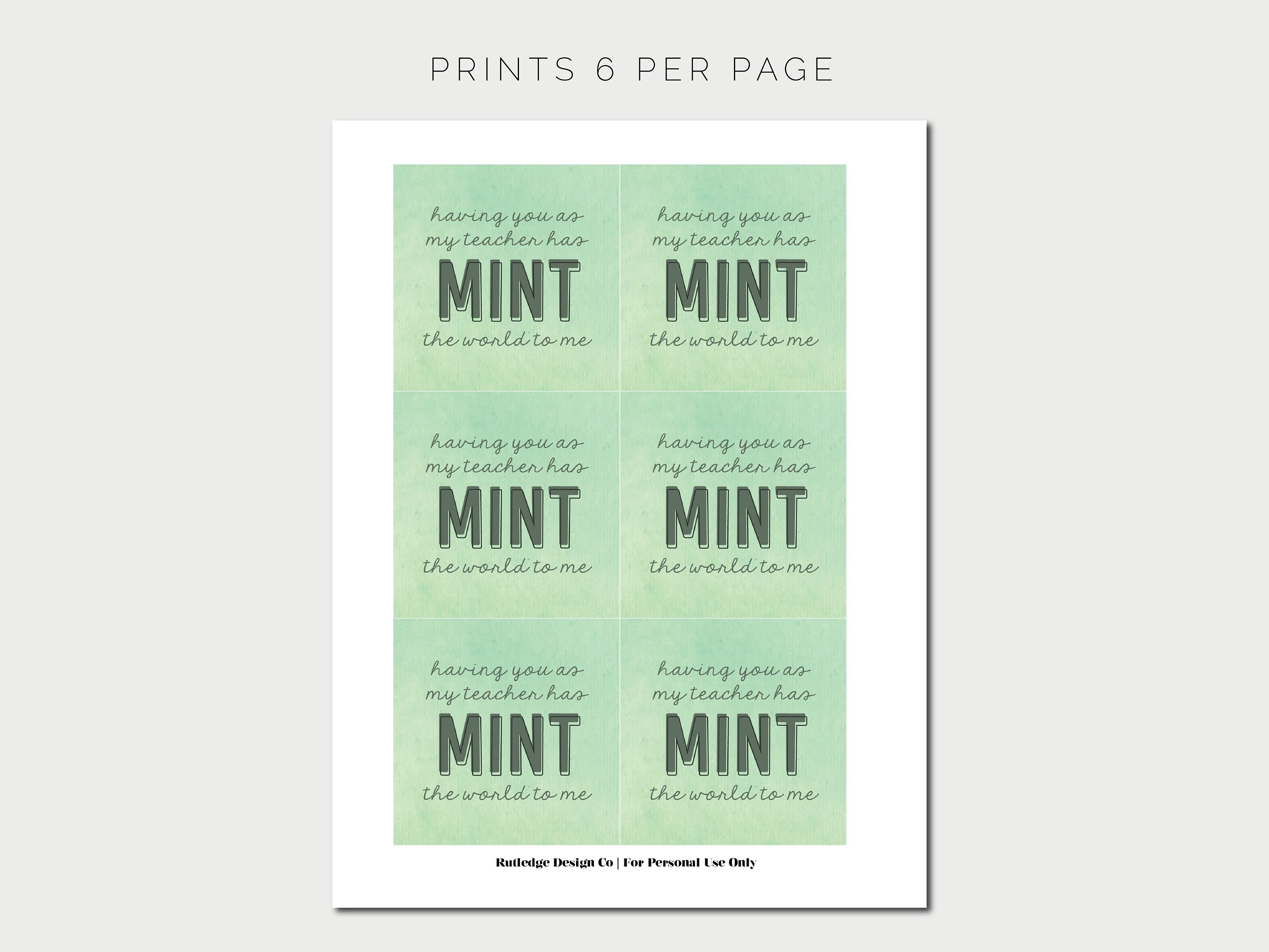 Mint Teacher Appreciation Tags, Staff Appreciation, Mint Gum Tag ...