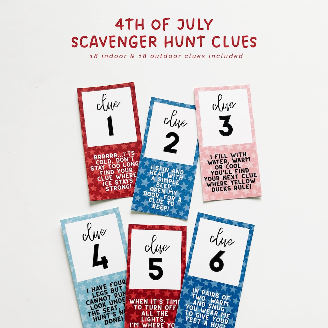 Indoor & Outdoor 4th of July Summer Treasure Hunt Clues, Printable ...