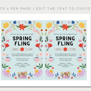 Spring Fling Flyer Kids Spring Fling Party Invitation Editable School ...