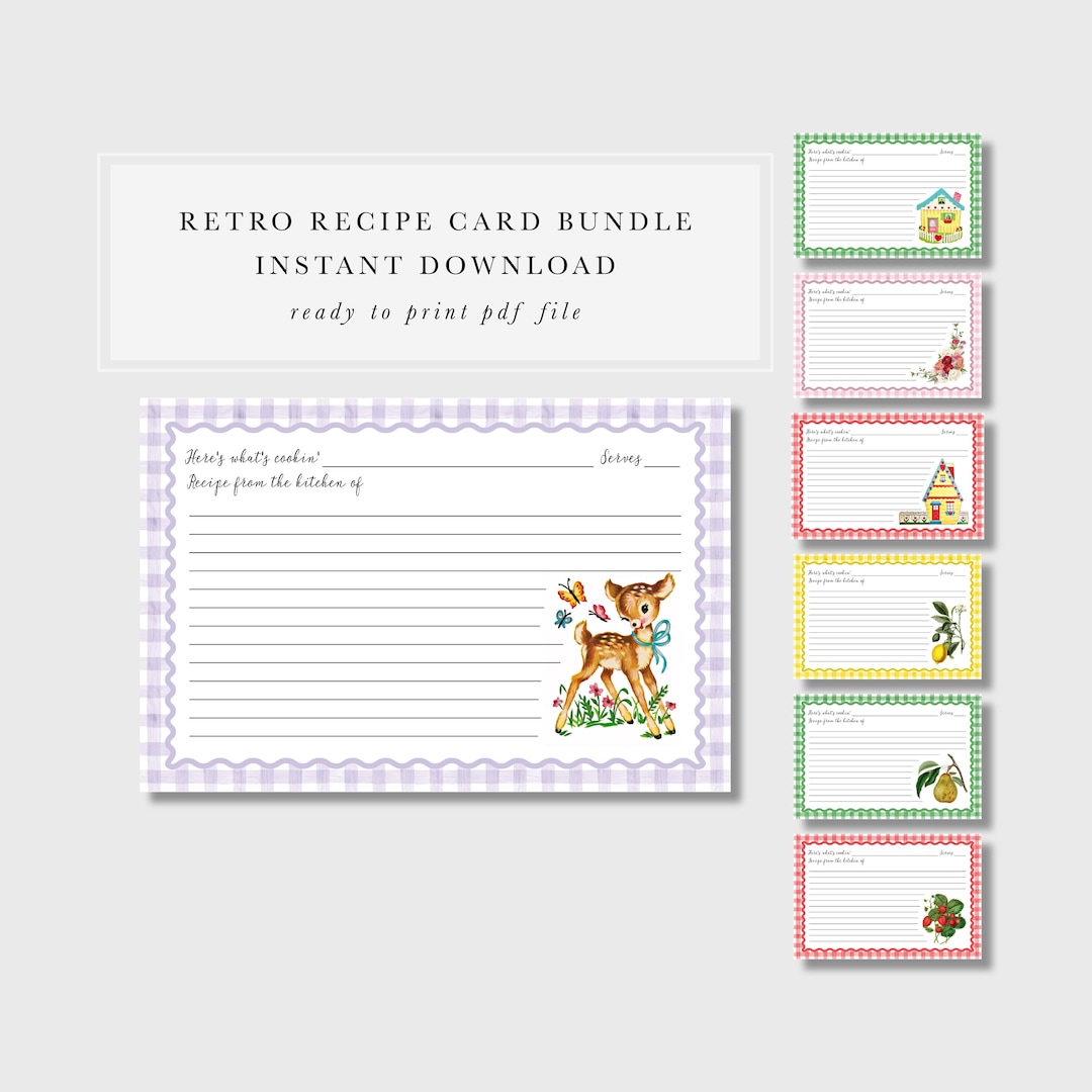 Printable Vintage Retro Recipe Cards 4x6 PDF Retro Kitchen Decor DIY ...