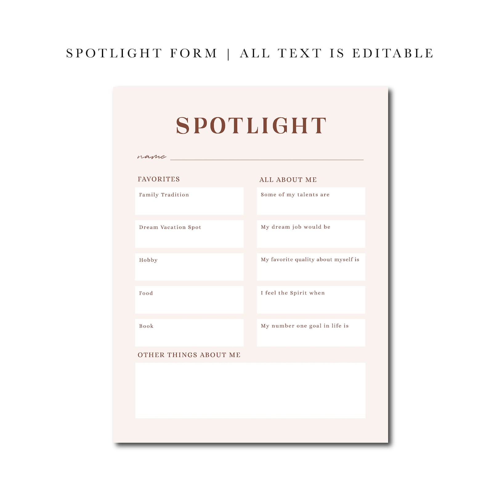 LDS Young Women Spotlight Template | Printable LDS Youth Spotlight ...