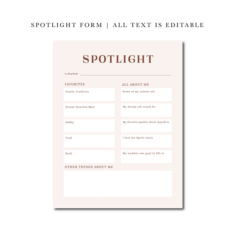 LDS Young Women Spotlight Template | Printable LDS Youth Spotlight ...