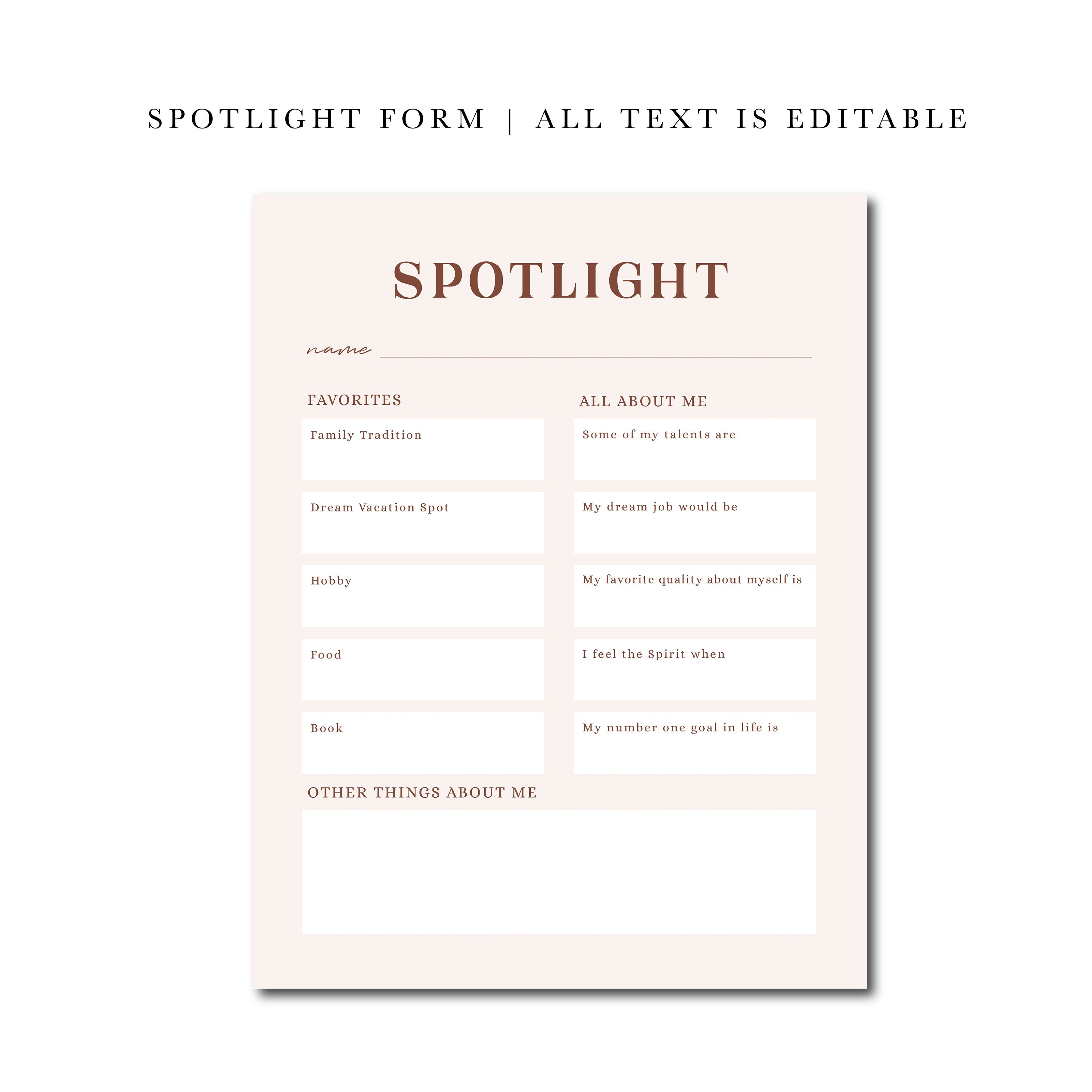 LDS Young Women Spotlight Template | Printable LDS Youth Spotlight ...