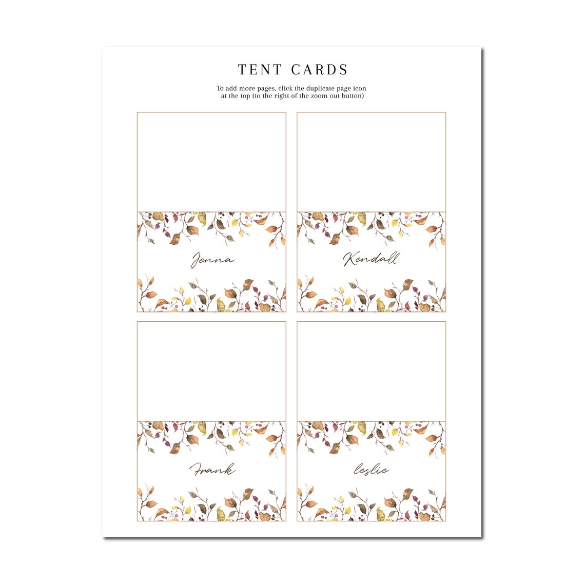 Thanksgiving Name Cards Template, Fall Bridal Shower Place Cards ...