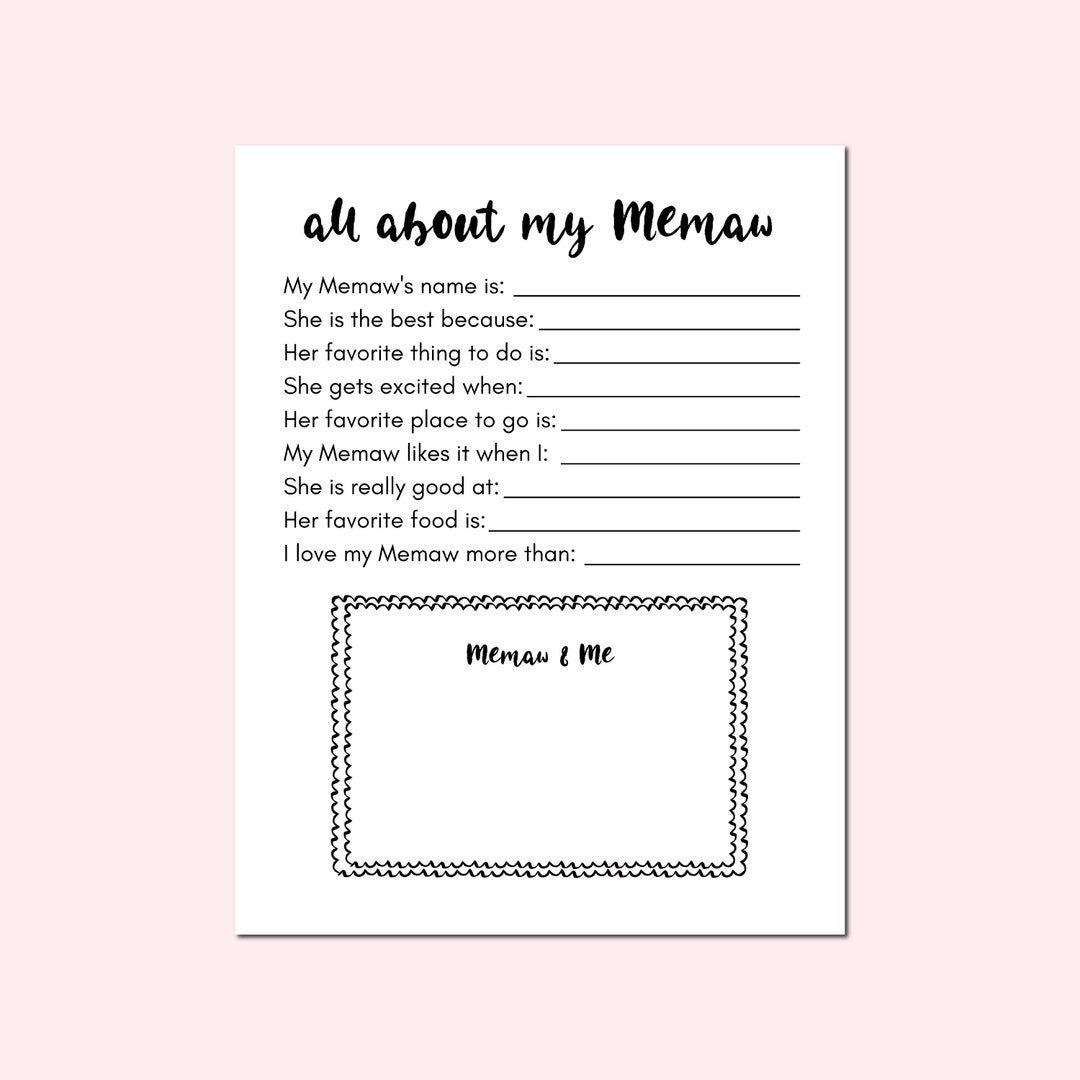 Mother's Day Questionnaire Printable All About My Memaw Mothers Day ...