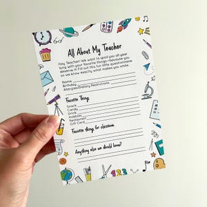 All About My Teacher Questionnaire, Getting to Know You Printable, Back ...