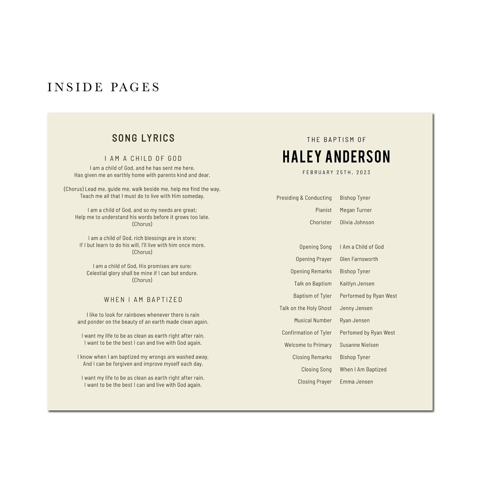 LDS Baptism Program Template | Checkers LDS Baptism Program | LDS ...