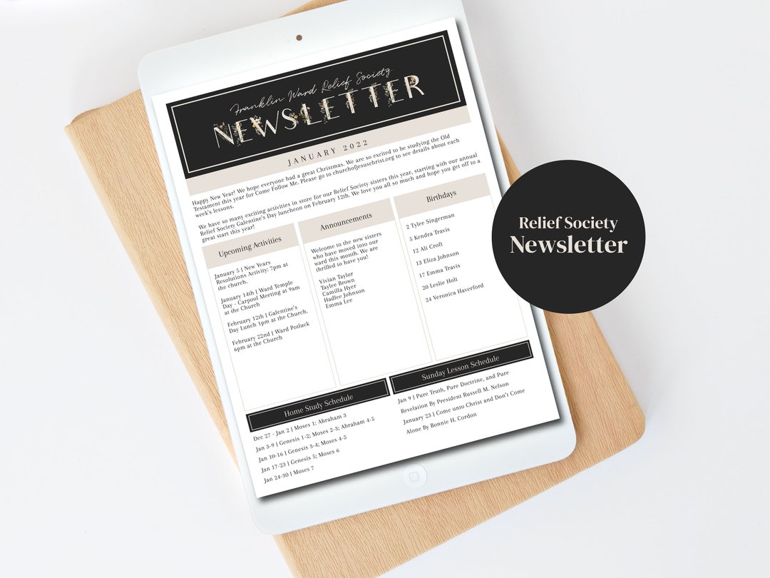 LDS Relief Society Newsletter Template | Printable LDS Newsletter ...