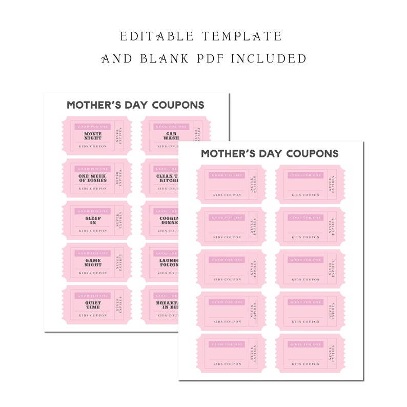 Mother's Day Coupon Birthday Coupon Book Template Kids Mothers Day ...