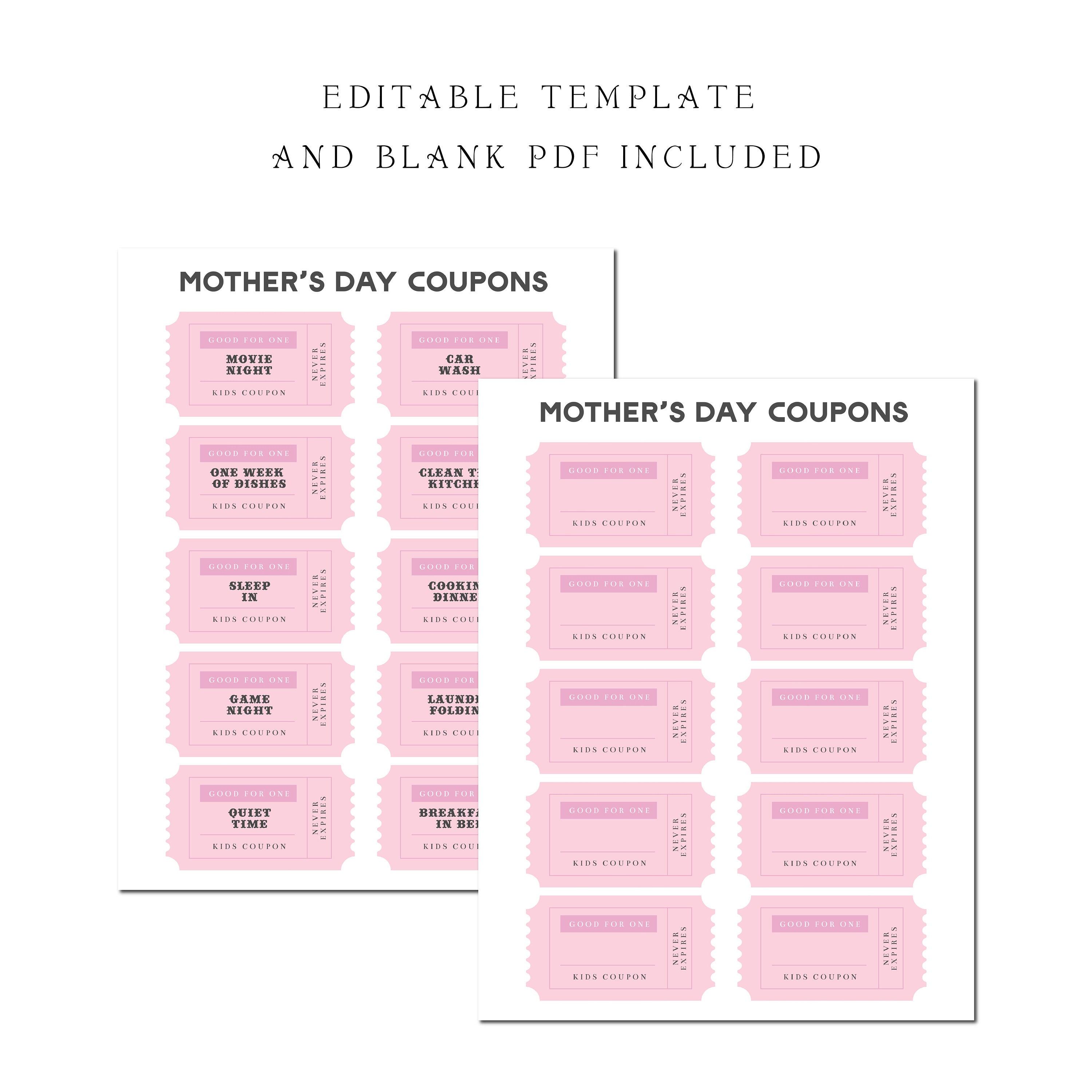Mother's Day Coupon Birthday Coupon Book Template Kids Mothers Day ...