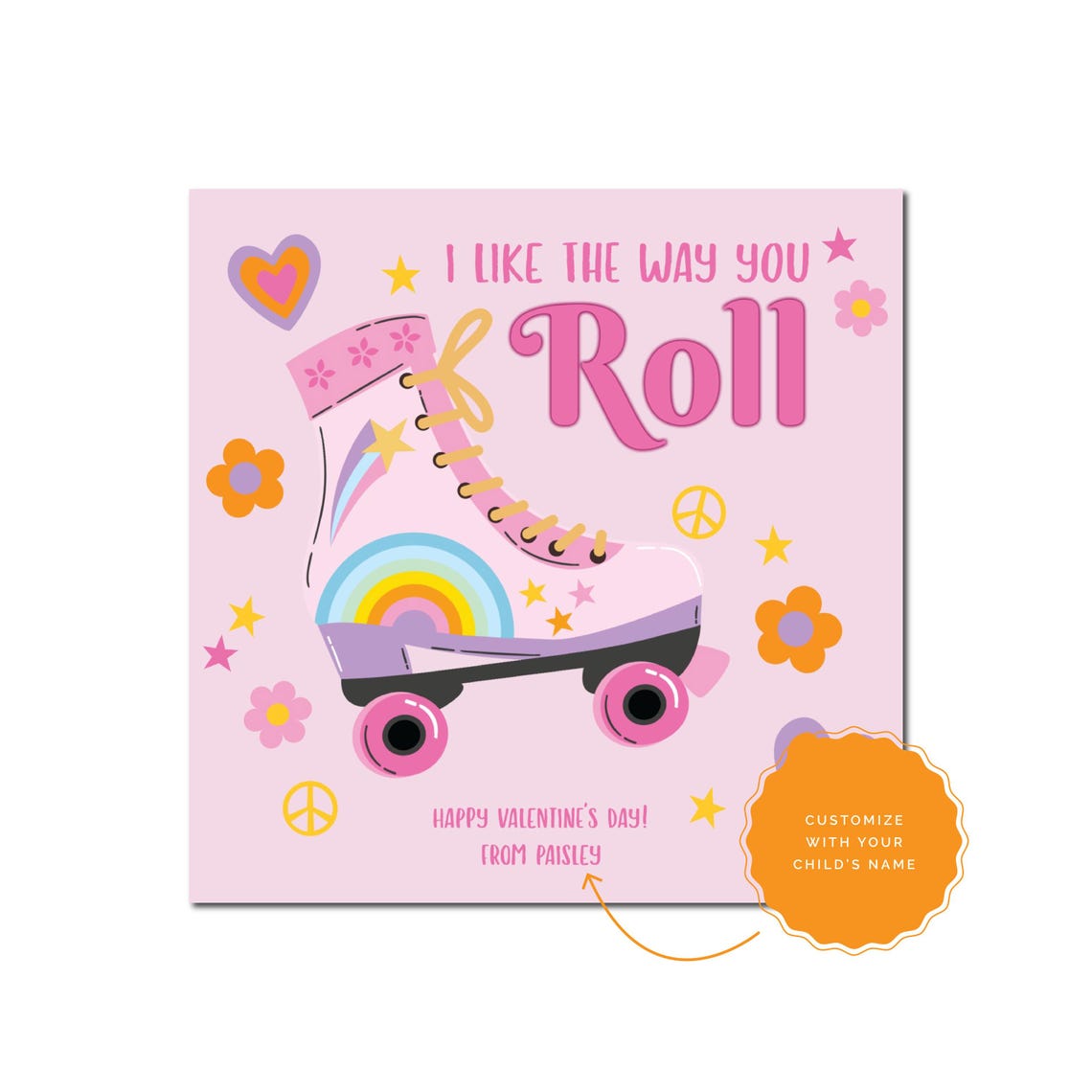 Roller Skate Valentine's Day Gift Tag Editable, I Like the Way You Roll ...