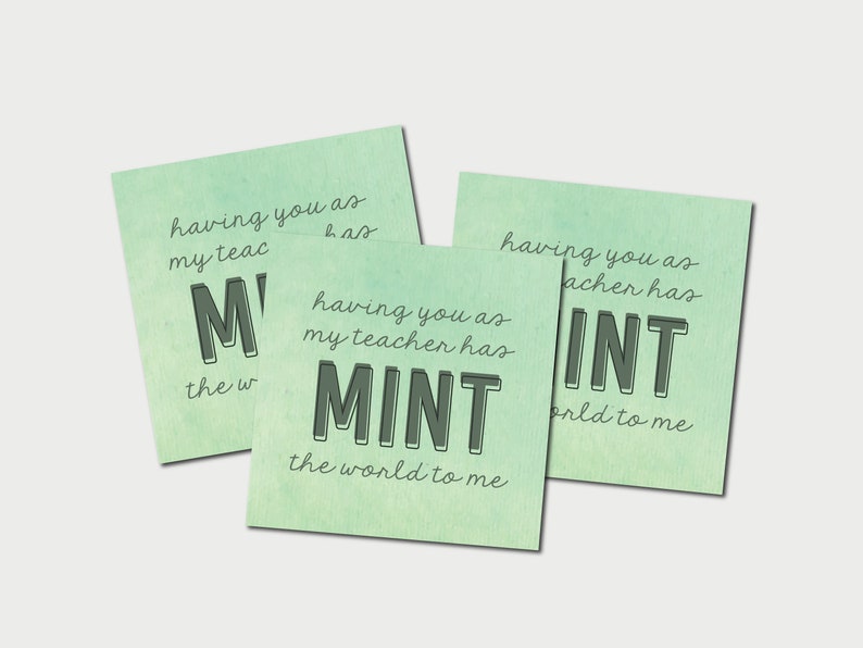 Mint Teacher Appreciation Tags, Staff Appreciation, Mint Gum Tag, Teacher Appreciation Gift Tag ...